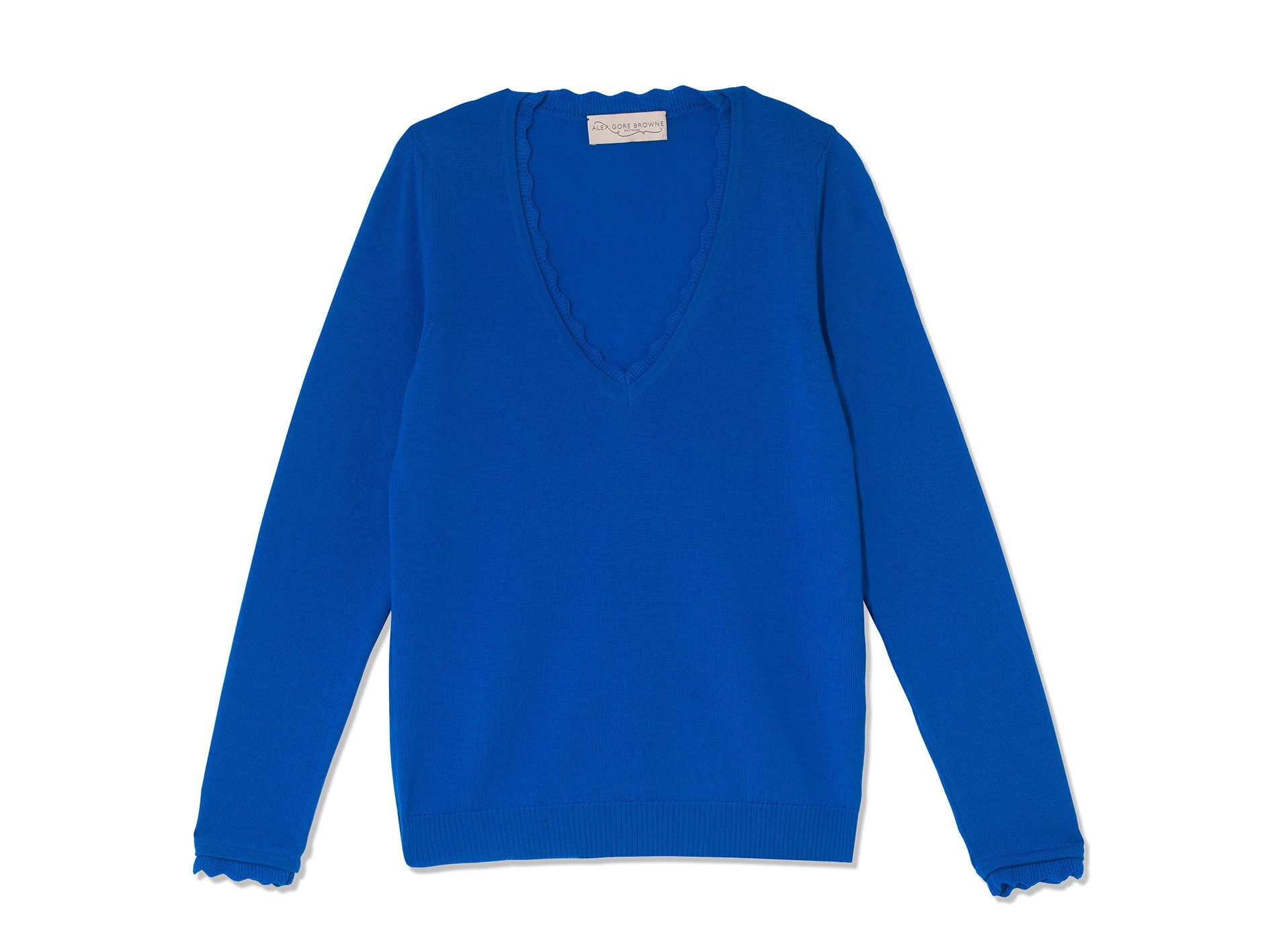 Basic V Neck Merino Wool Sweater in Electric Blue, Alex Gore Browne
